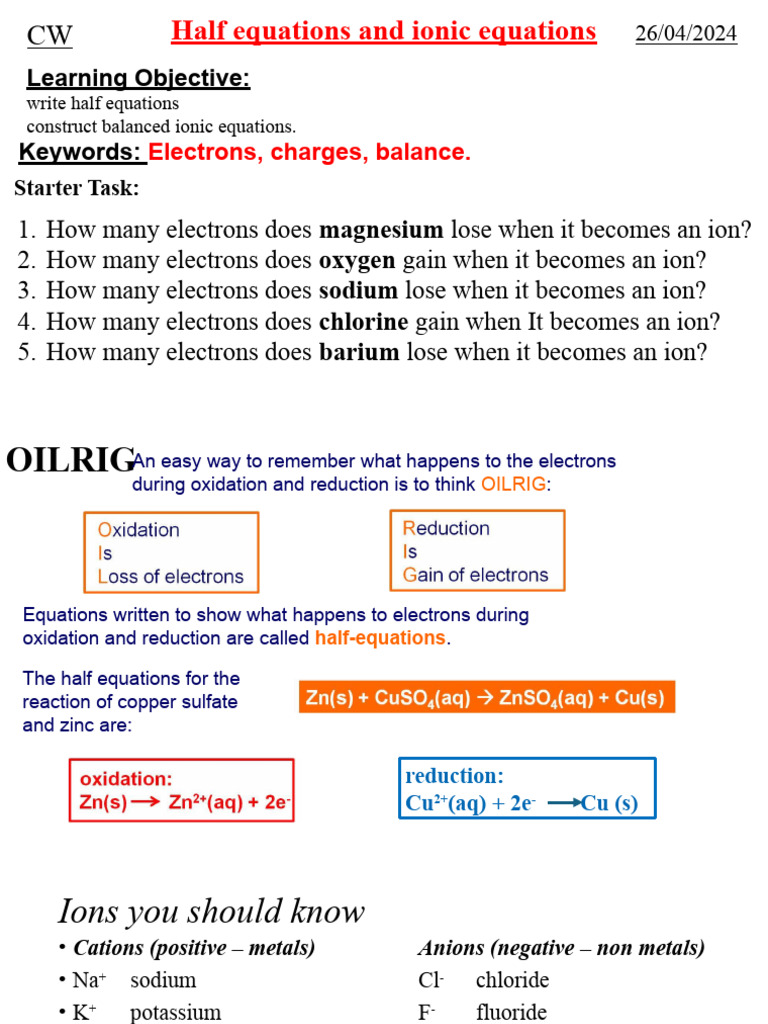 Half and Ionic Equations (GCSE) | PDF | Redox | Magnesium