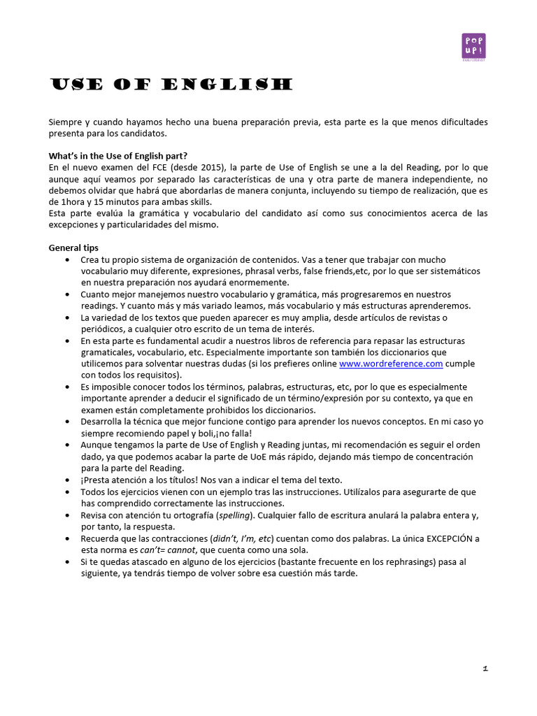 Use of English Parts | PDF | Oración (Lingüística) | Palabra