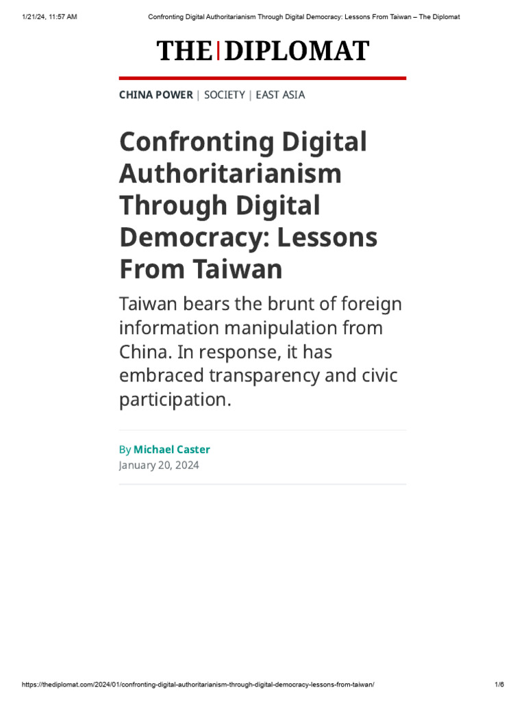 Confronting Digital Authoritarianism Through Digital Democracy - Lessons From Taiwan - The ...