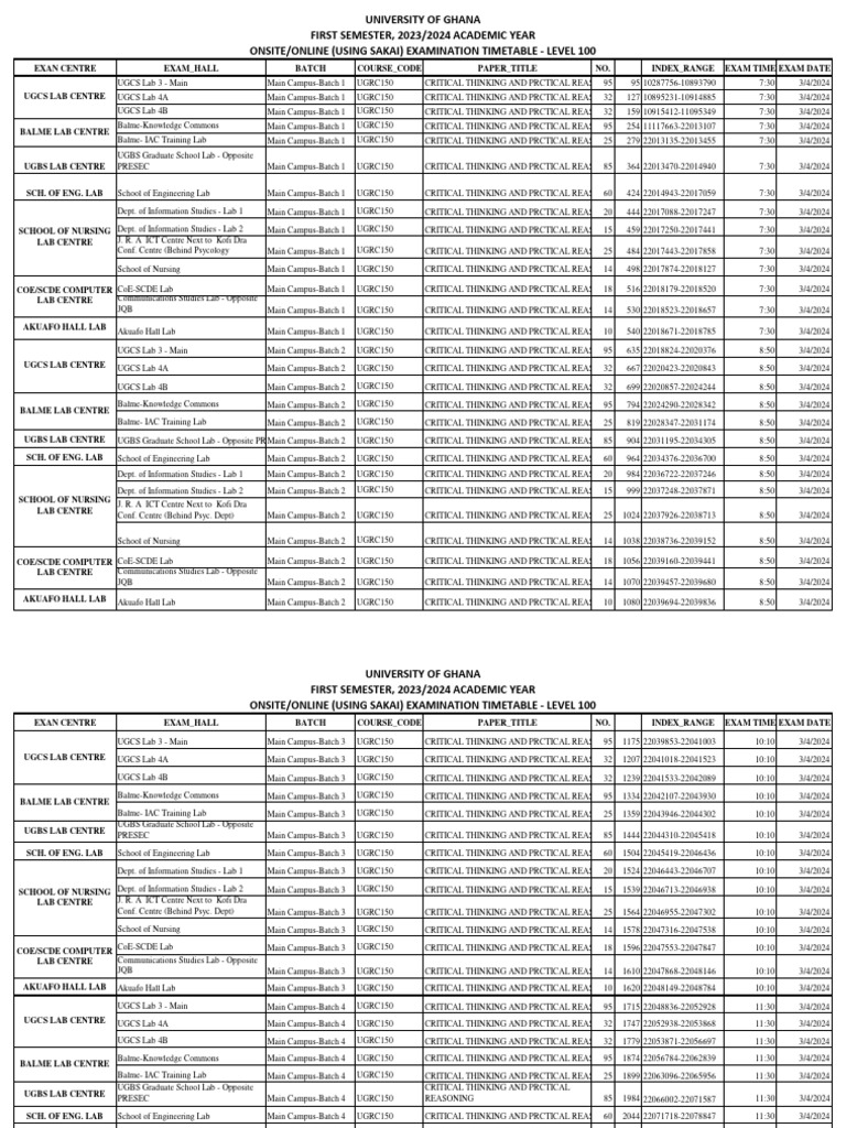 Exam Schedule UGRC150 Main _2024_ | PDF | Education Theory | Evaluation