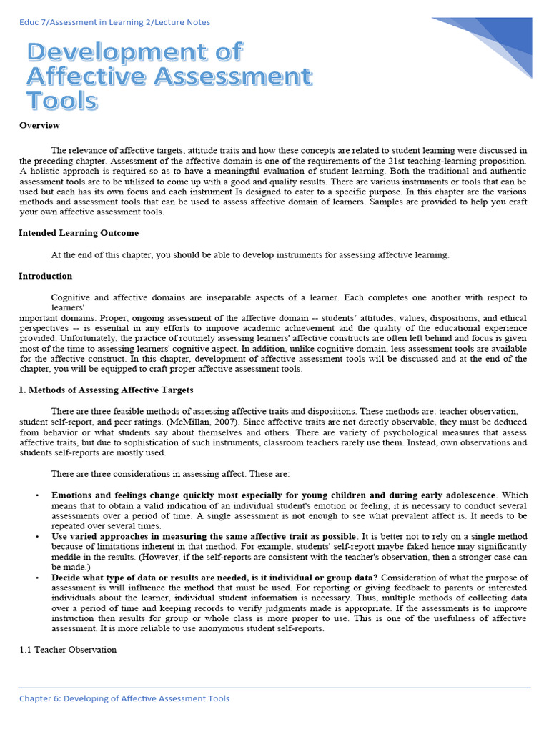 Chapter 6 - Developing of Affective Assessment Tools | PDF ...