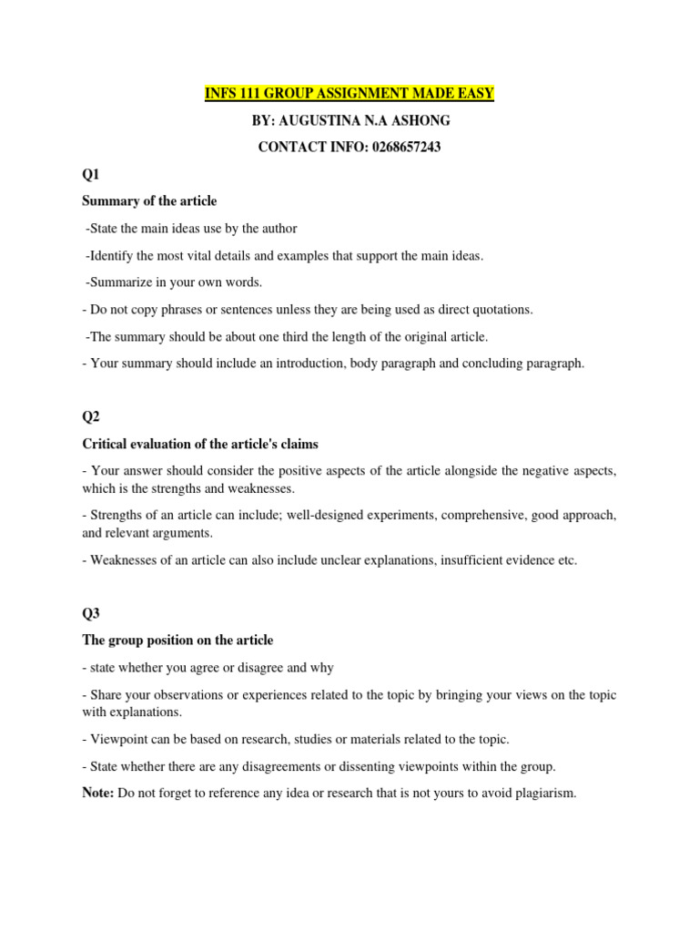 Tina's Infs111 Group Assigment Guide | PDF | Argument | Thought