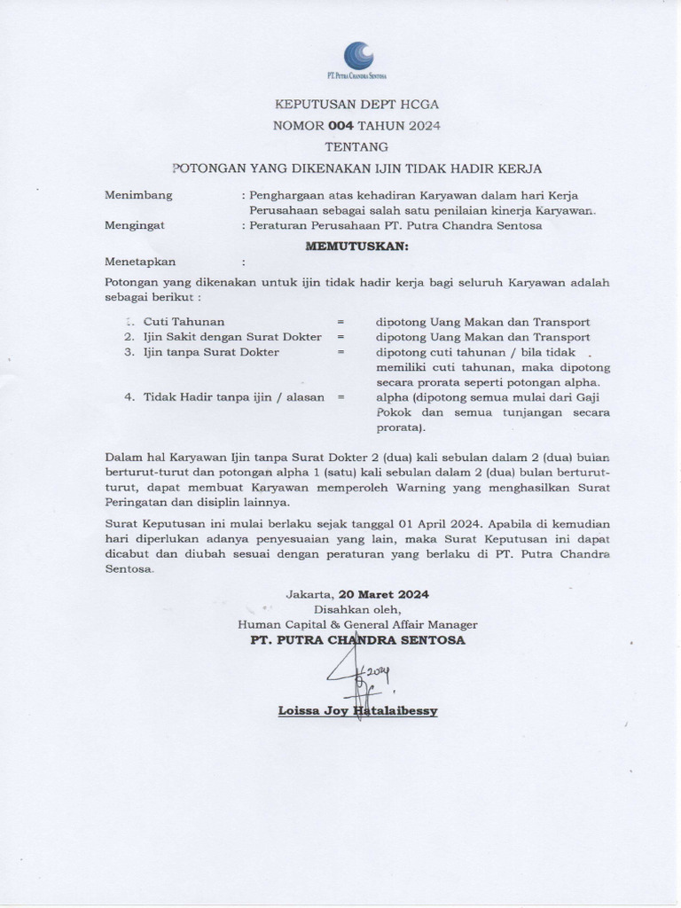 Sk 004 - Potongan Absensi | PDF