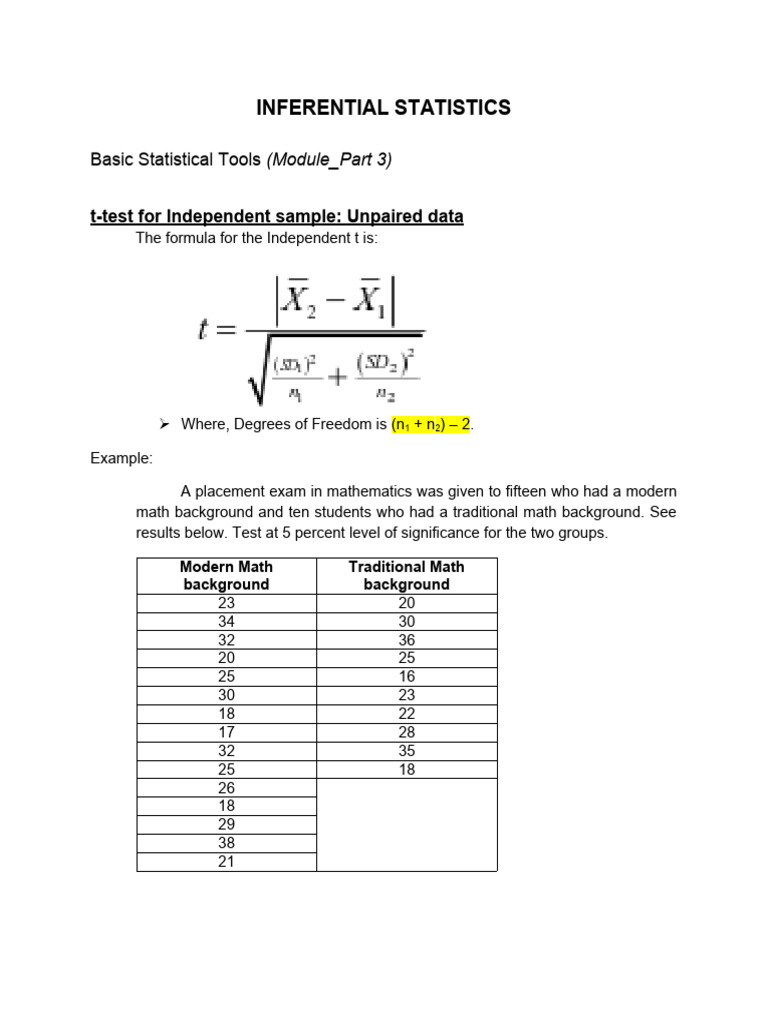 INFE StatsModule Part-3 T-Test ANOVA | Download Free PDF | Student's T ...