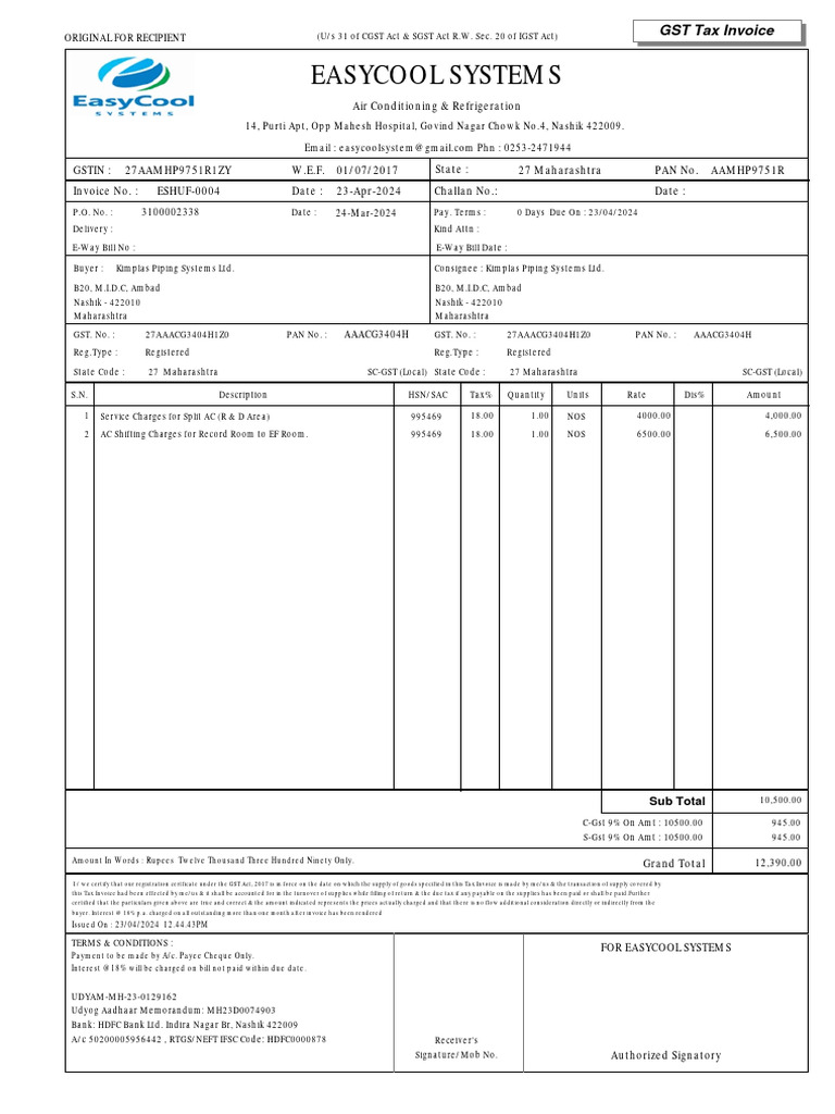 Tax Inv No 004 Kimplas | PDF | Invoice | Taxes