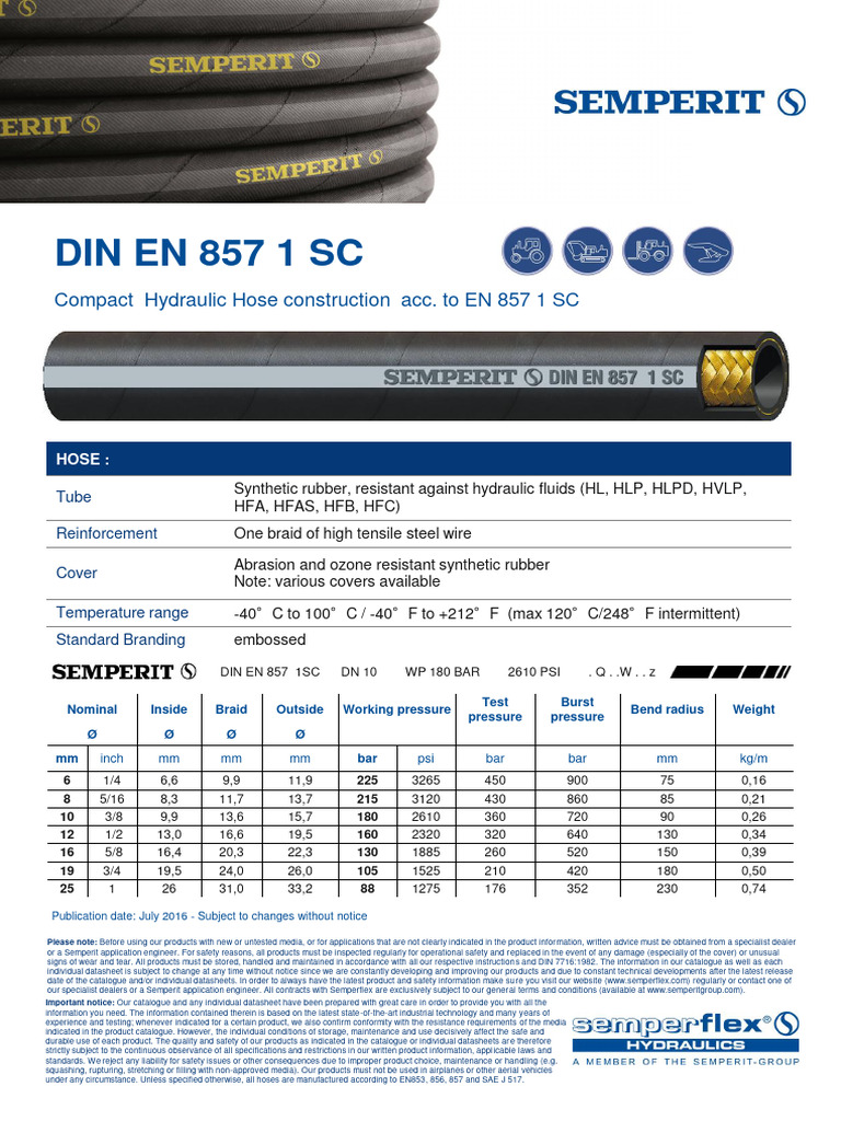 Din en 857 1 SC: Compact Hydraulic Hose Construction Acc. To EN 857 1 SC | PDF | Mechanical ...