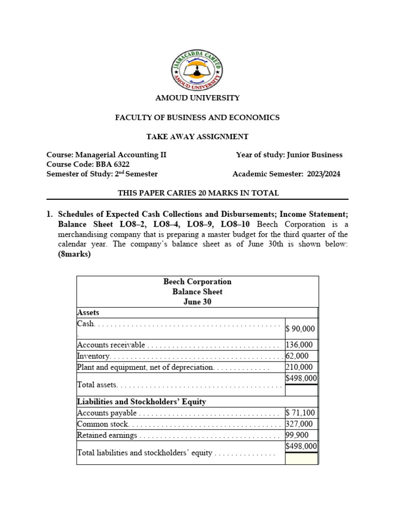 Take Away Assignment Managerial Accounting | PDF | Balance Sheet | Expense