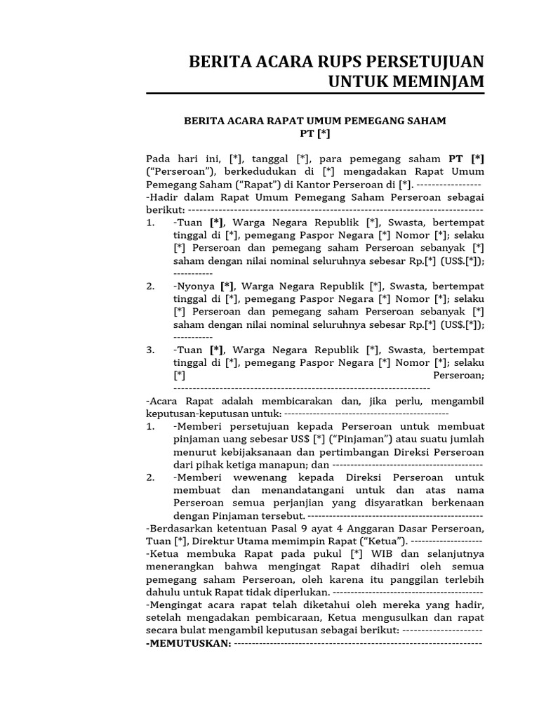 Berita Acara Rups - Persetujuan Untuk Meminjam | PDF