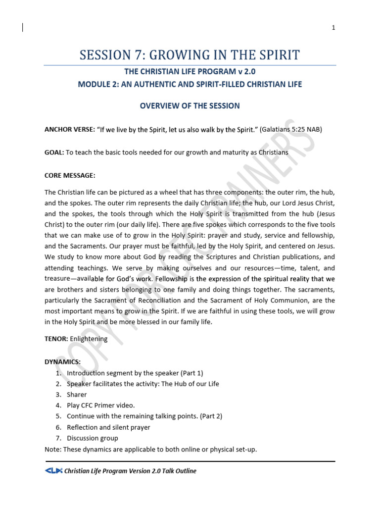 CLP v2 Session 7 Growing in The Spirit Expanded Outline | Download Free PDF | Jesus | Prayer