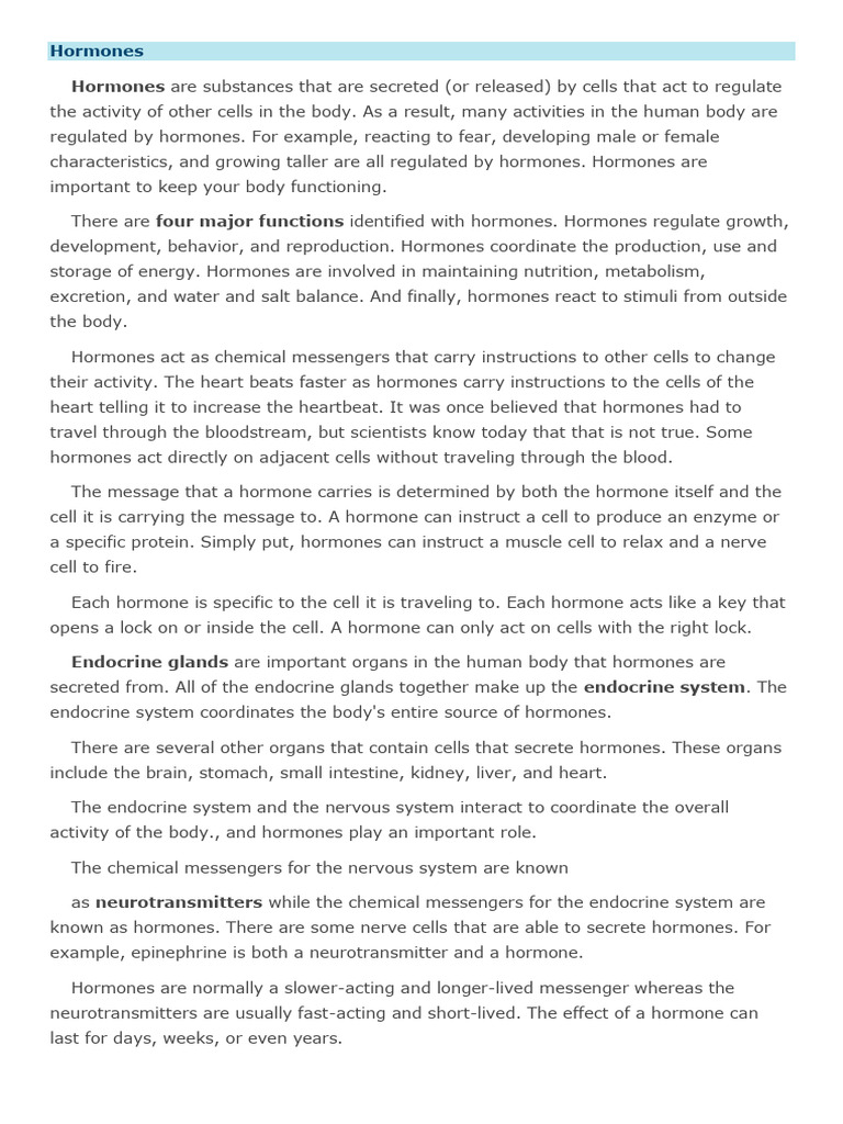 Hormones | PDF | Hormone | Human Body