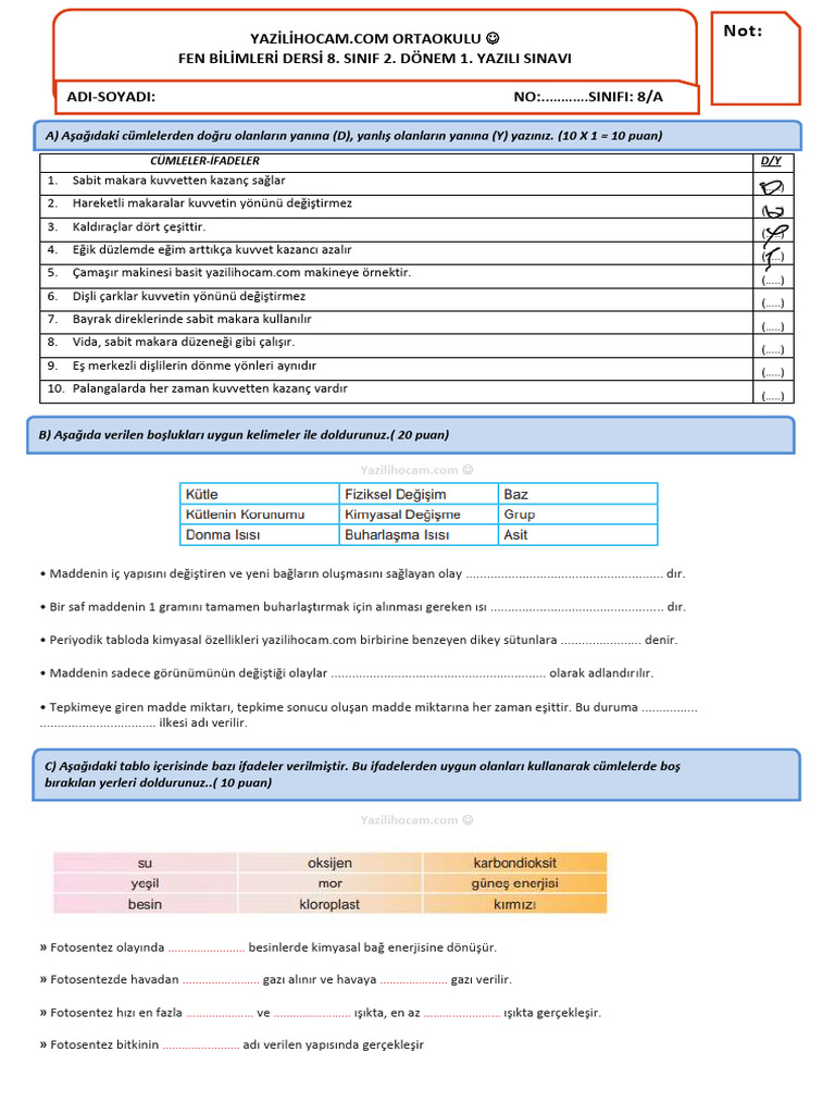 8.sinif Fen 2.dã Nem 1.yazili Sorulari - 3 | PDF