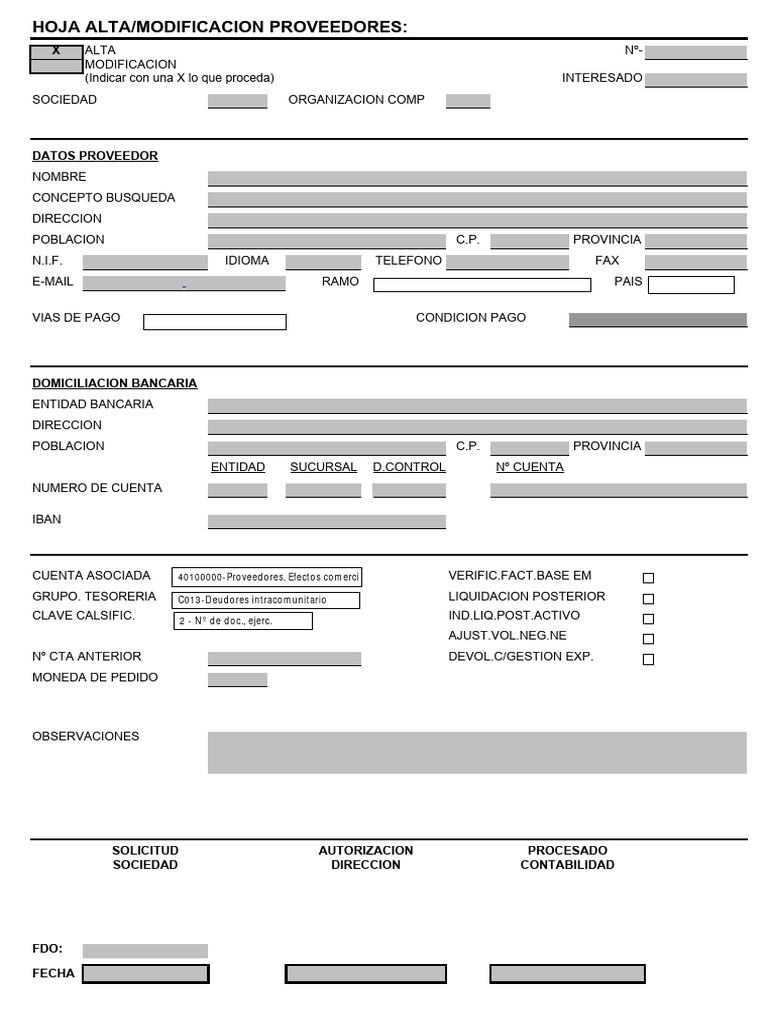 Ficha Proveedores | PDF | Dinero | Servicios financieros