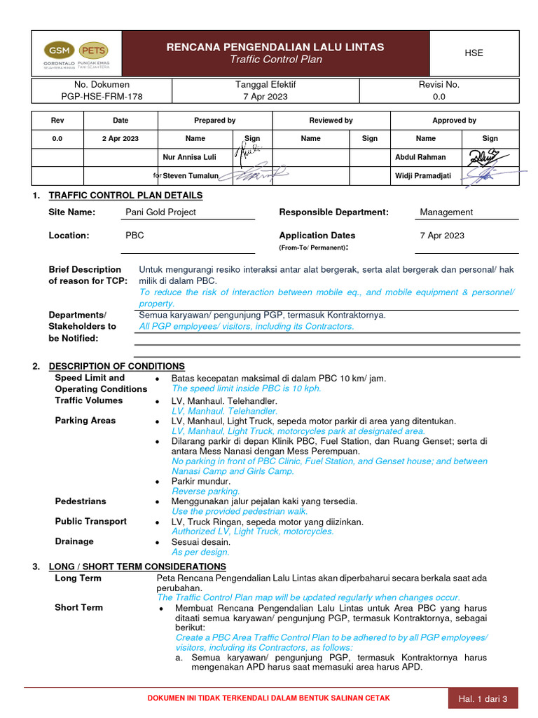 Traffic Control Plan - PBC | Download Free PDF | Transport Infrastructure | Transport Safety