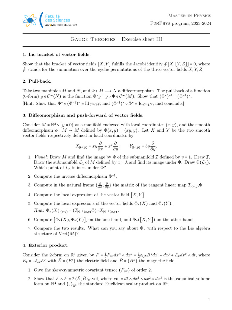 GaugeTh Cours TD III 2023 24 | PDF | Abstract Algebra | Mathematical Objects