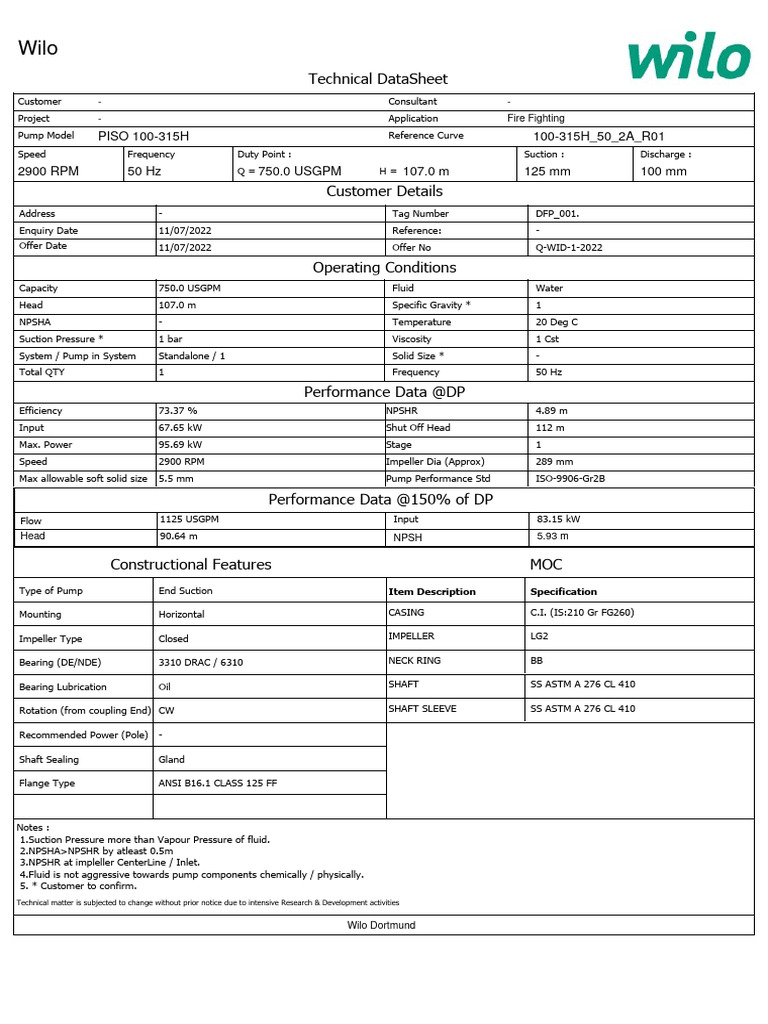 P-807AB - Diesel Fire Water Pump - PISO 100-315H - 125 - 2 | PDF | Engines | Pump