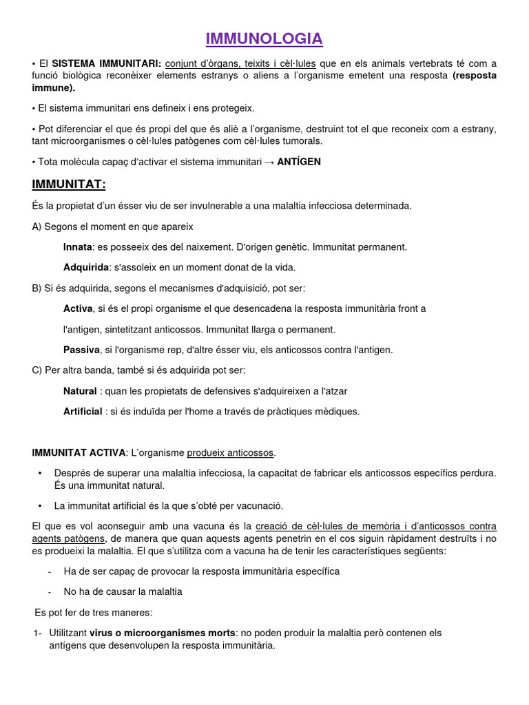 IMMUNOLOGIA Esquema | PDF