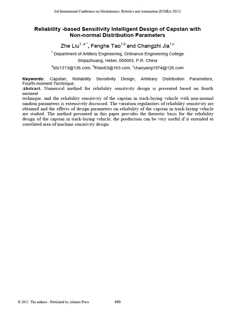 Reliability - Based Sensitivity Intelligent Design of Capstan With Non-Normal Distribution ...