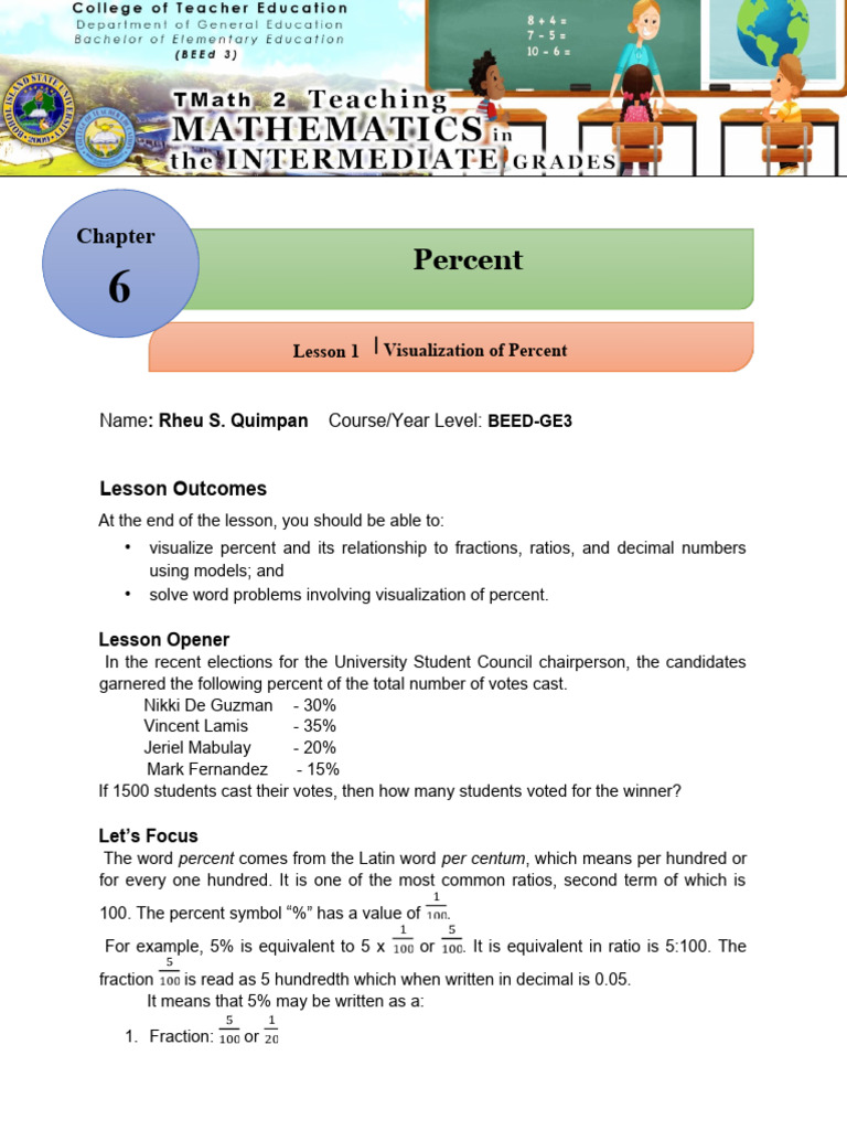 Chapter 6 Lesson 1 - Rheu | PDF | Percentage | Arithmetic Chapter 6 Lesson 1 - Rheu | PDF | Percentage | Arithmetic