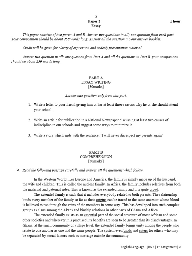 1st Set of English-Language For BECE 2024?? | PDF | Family