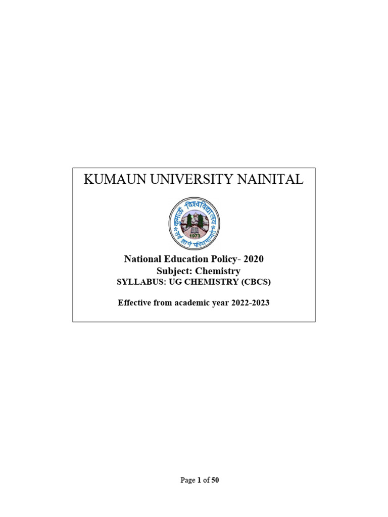 NEP Syllabus UG Chemistry | PDF | Chemical Reactions | Chemical Bond