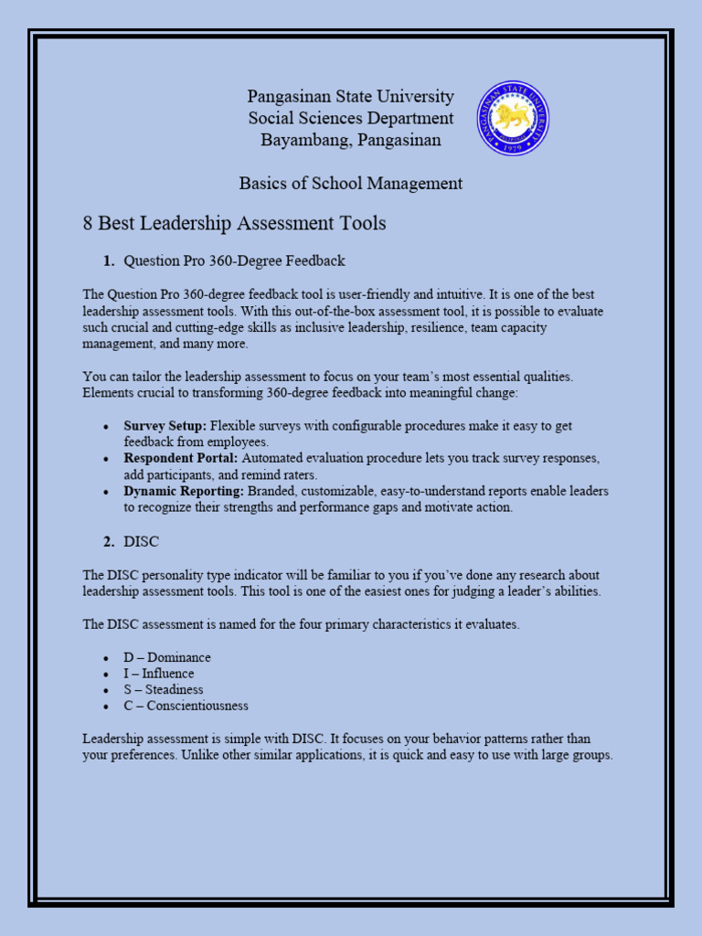 8 Best Leadership Assessment Tools Pdf Leadership Cognitive Science