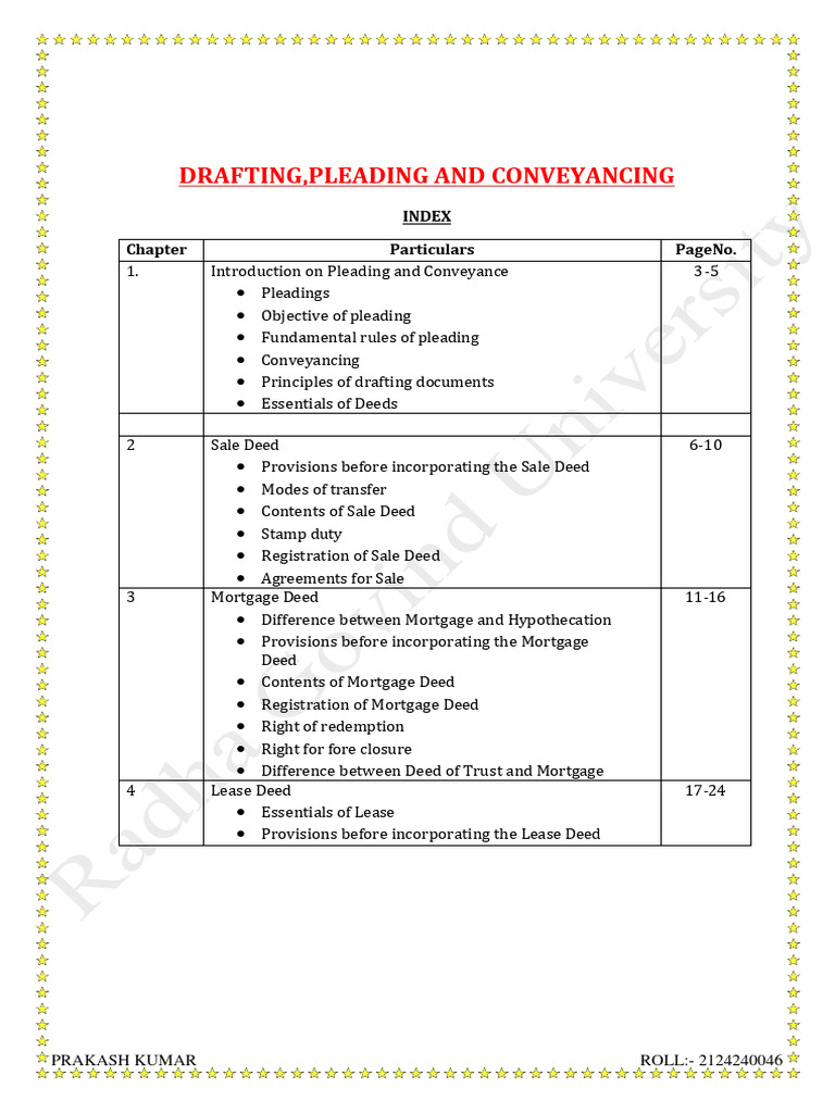 Drafting, Pleading and Conveyancing Prakash LLB Sem 6 | PDF | Mortgage Law | Lease