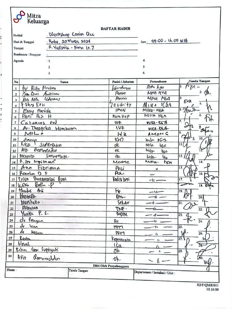 Absensi Workshop Conim QCC | PDF