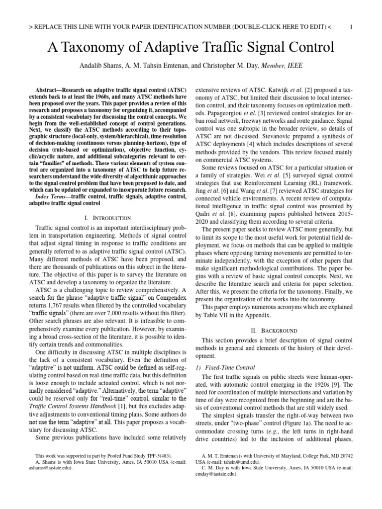 A Taxonomy Of Adaptive Traffic Signal Control Shams Et Al 2023 Pdf