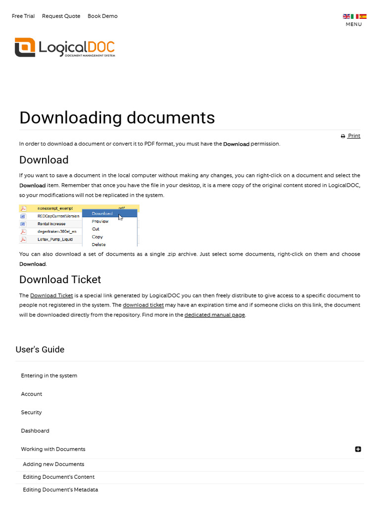 Downloading Documents - LogicalDOC Documentation | PDF