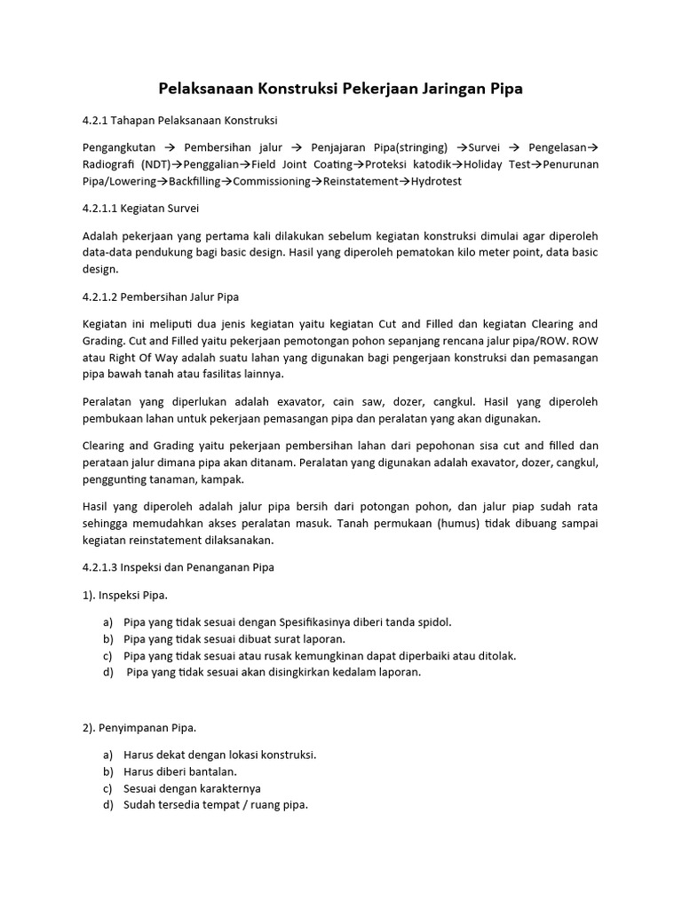 Pelaksanaan Konstruksi Pekerjaan Jaringan Pipa | PDF