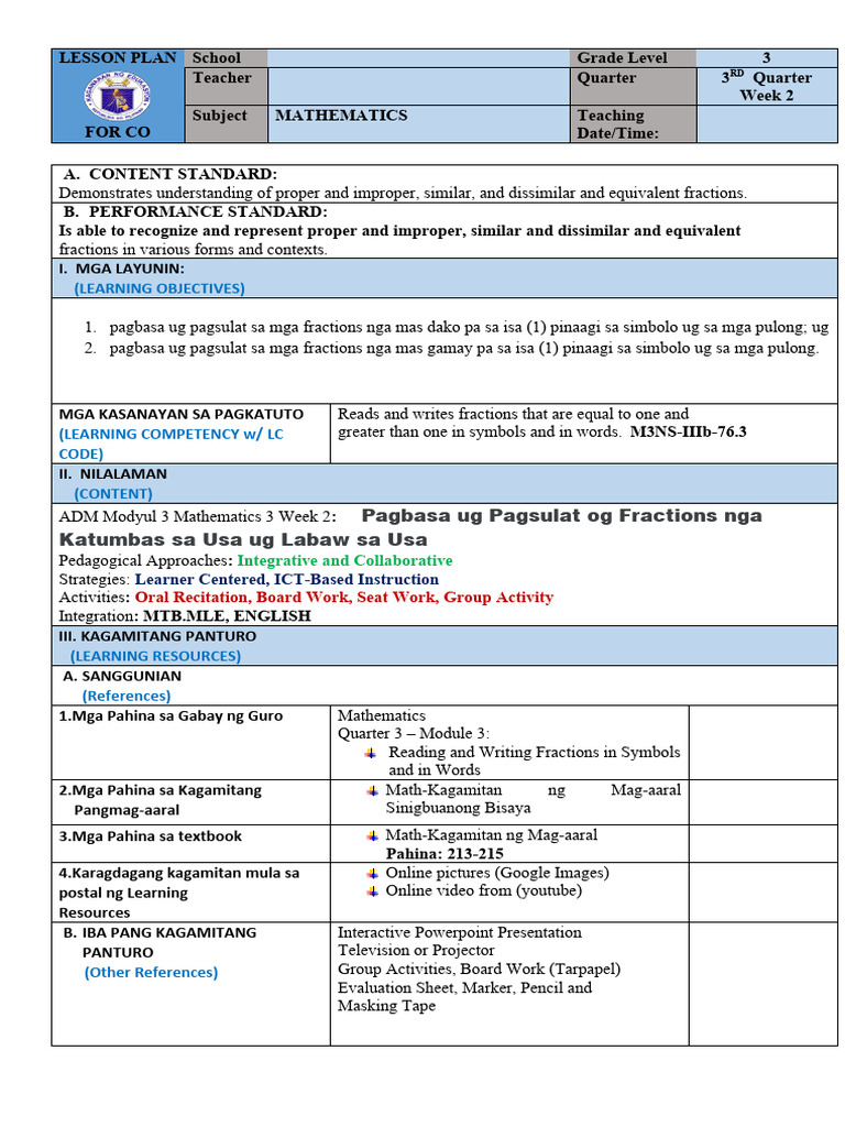 Cot Q3 Math3 W2 DLP | PDF