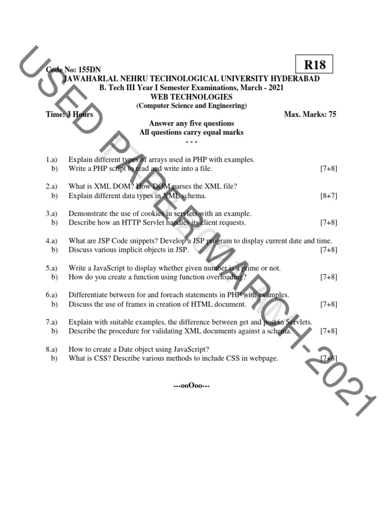 Previous Question Paper 2 | PDF | Xml | Document Object Model
