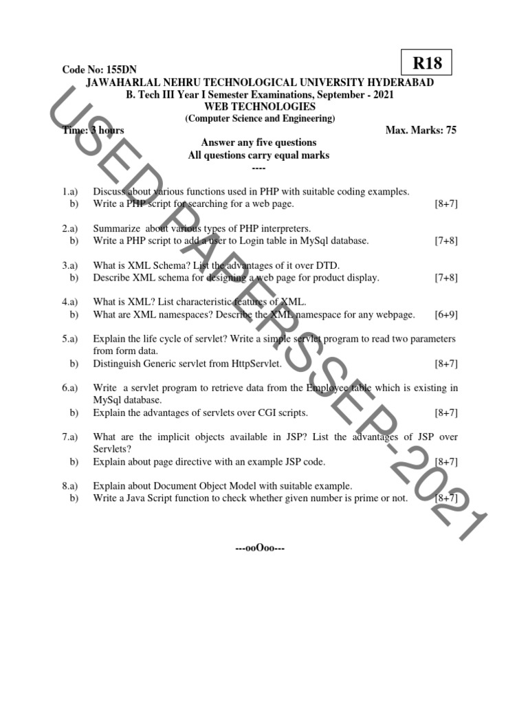 Previous Question Paper 3 | PDF | Xml | Php