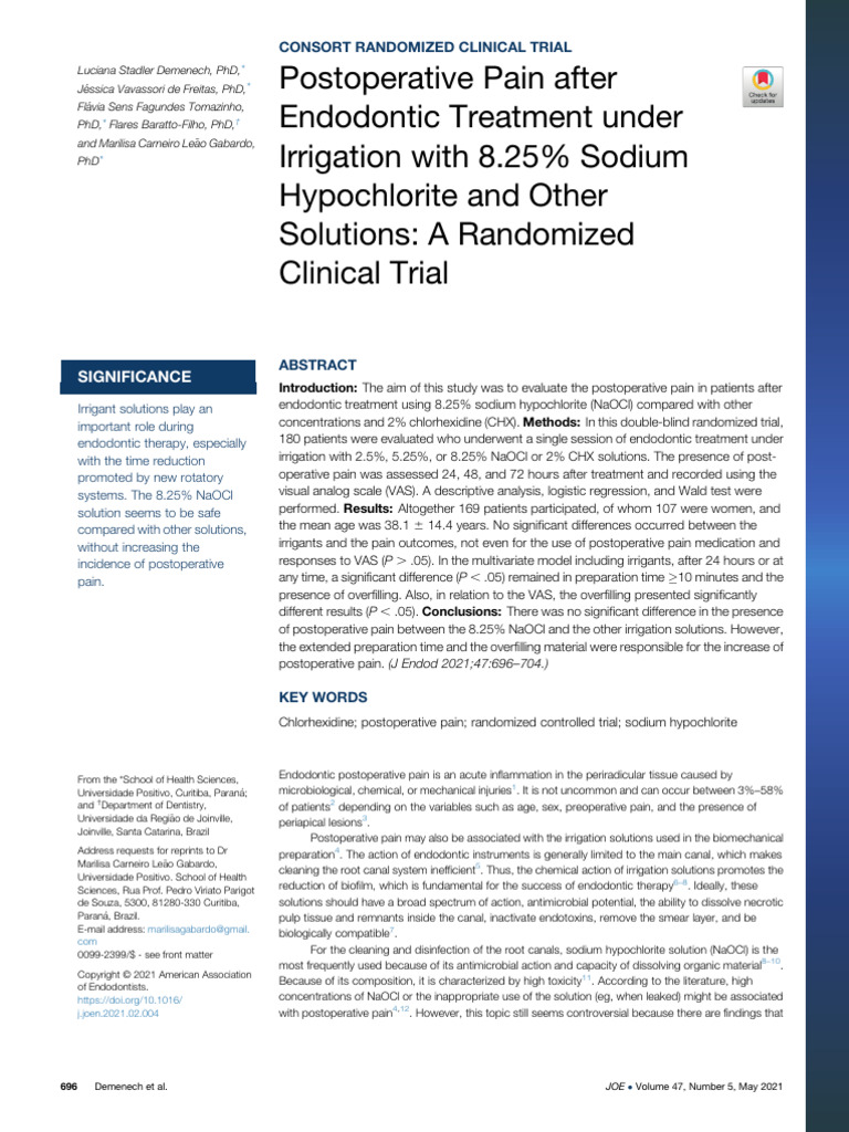 Demenech2021postoperative Pain After Endodontic Irrigation With 8.23% ...