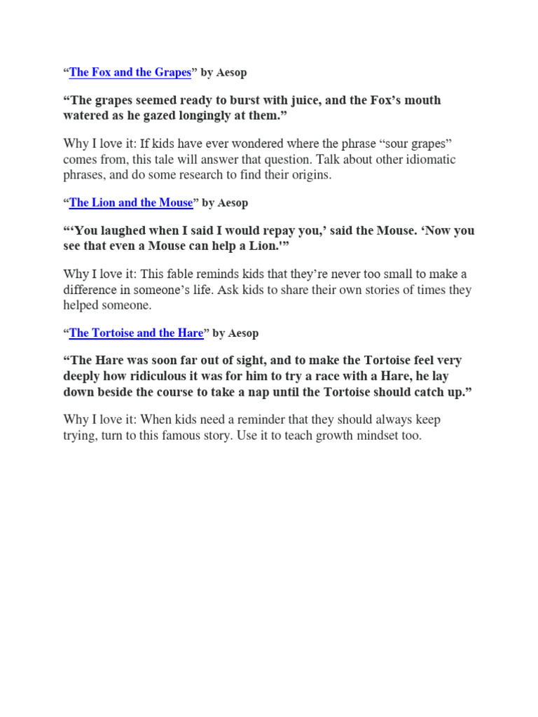 The Fox and The Grapes: " " by Aesop | PDF