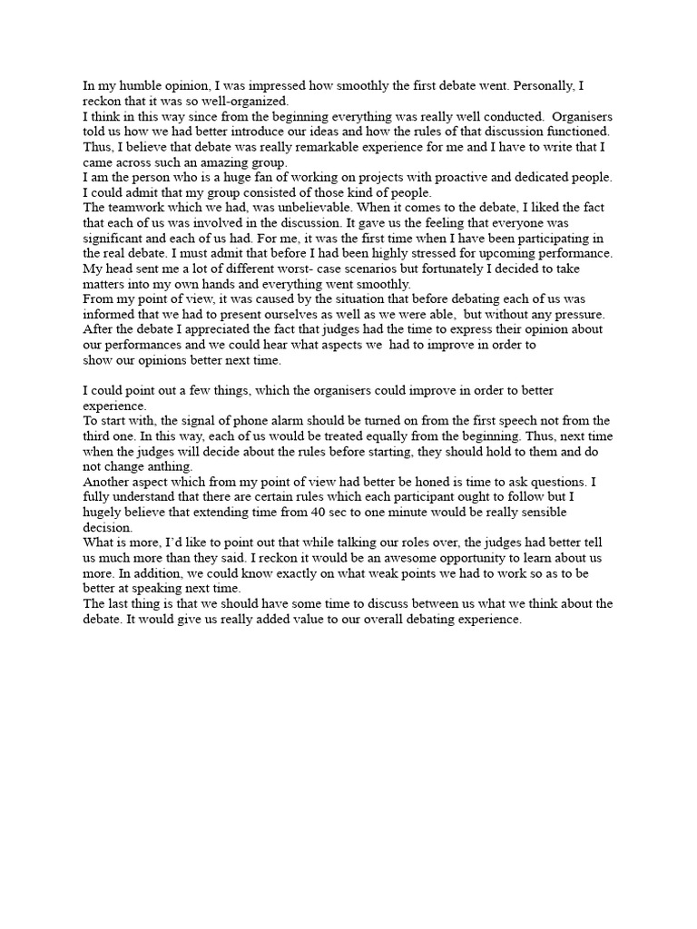 Summary Debate 1st | PDF | Experience
