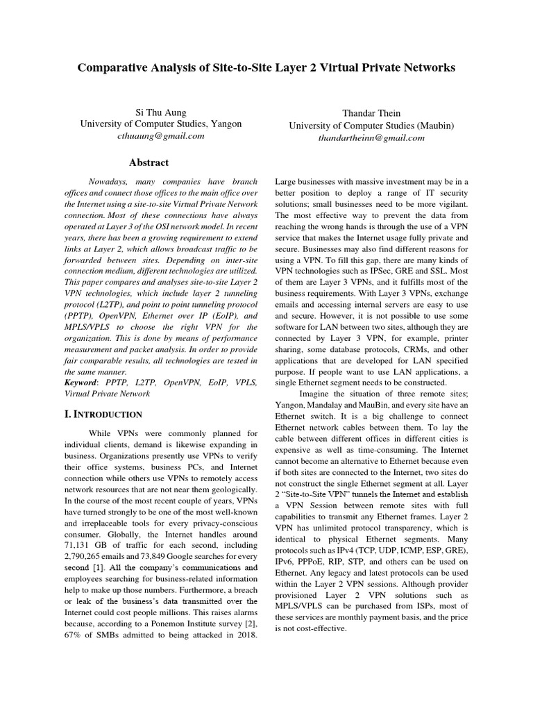 Comparative Analysis of Site-to-Site Layer 2 Virtual Private Networks | Download Free PDF ...