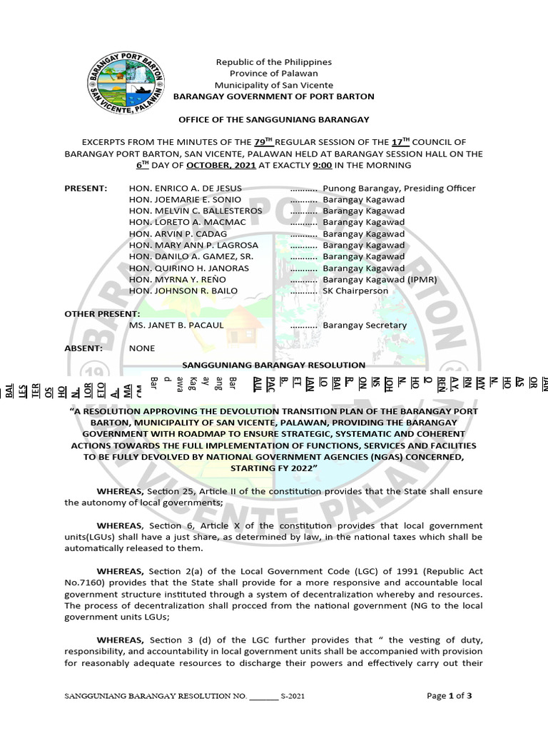 Resolution - Approving DEVOLUTION Transition Plan | PDF | Devolution ...