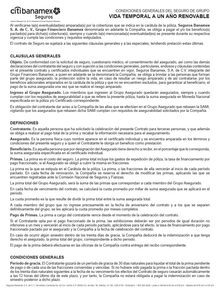 Condiciones Generales Seguro Adeudo | PDF | Póliza de seguros | Seguro