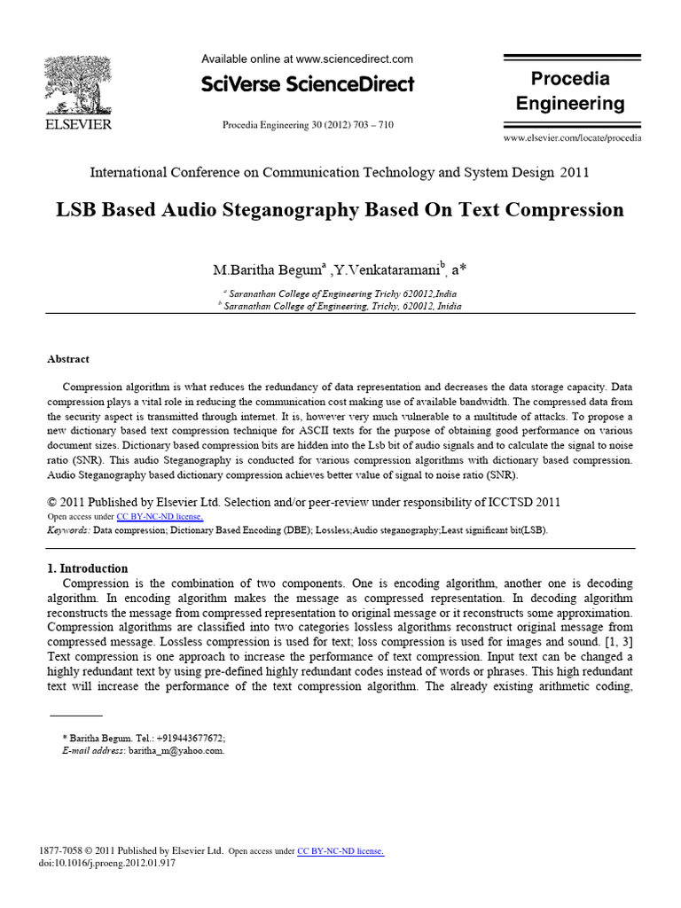 LSB Based Audio Steganography Based On Text Compression: Procedia Engineering | PDF | Data ...