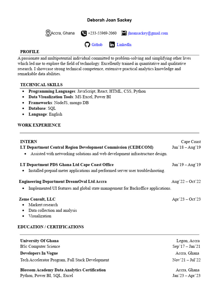 Deborah Joan Sackey Cirriculum Vitae | PDF