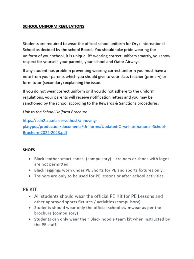 School Uniform Regulations | PDF | Jewellery | Clothing