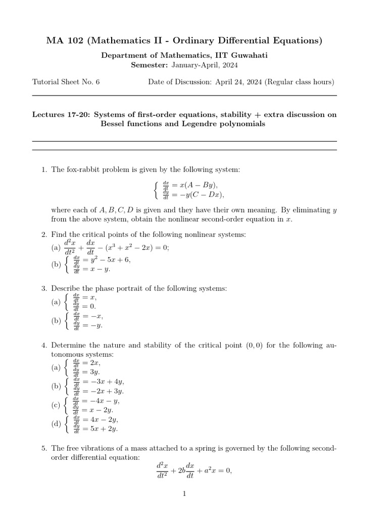 MA 102 Tutorial - Sheet 6 2024 | PDF | Calculus | Differential Calculus