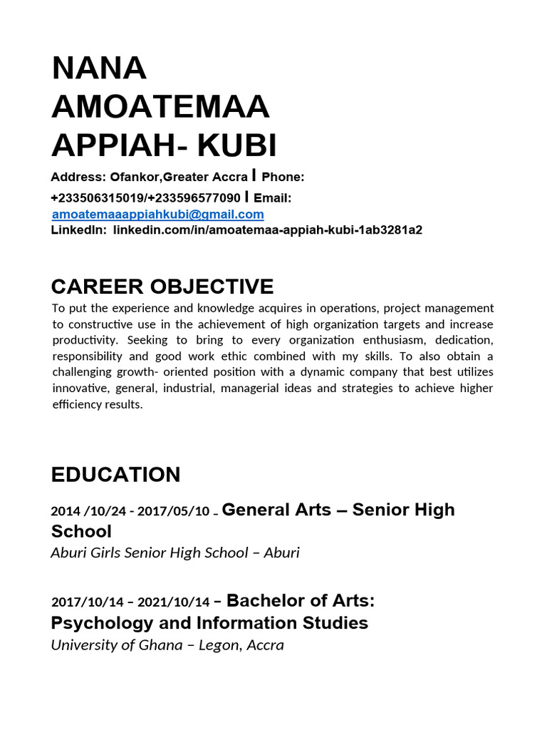 Amoatemaa Appiah Kubi CV | PDF | Accra | Inventory