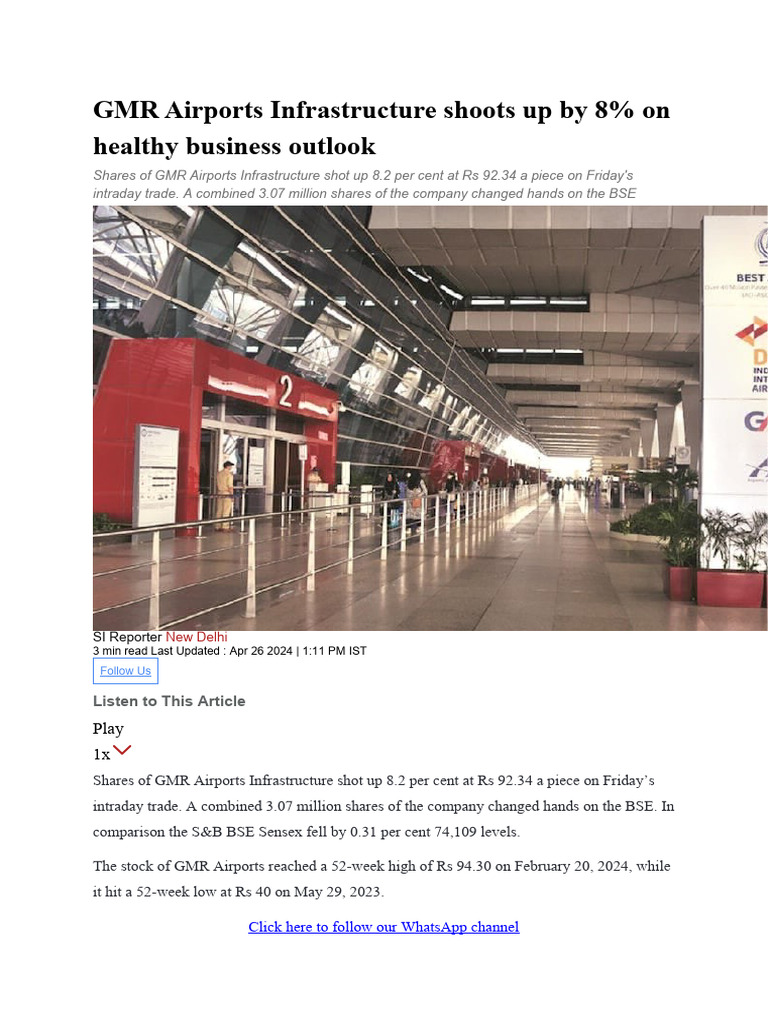 GMR Airports Infrastructure Shoots Up by 8 | PDF | Airport | Economies