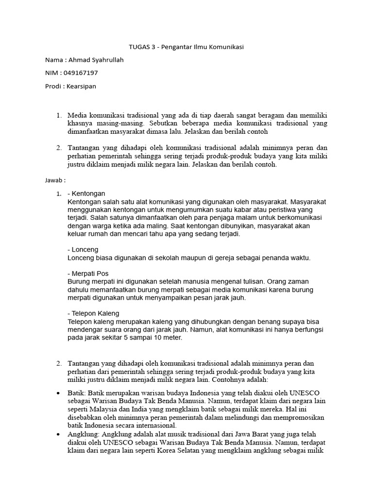 TUGAS 3 - Pengantar Ilmu Komunikasi | PDF