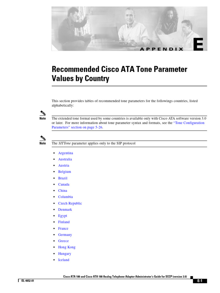Cisco ATA Tone Parameters by Country | PDF | Network Protocols ...