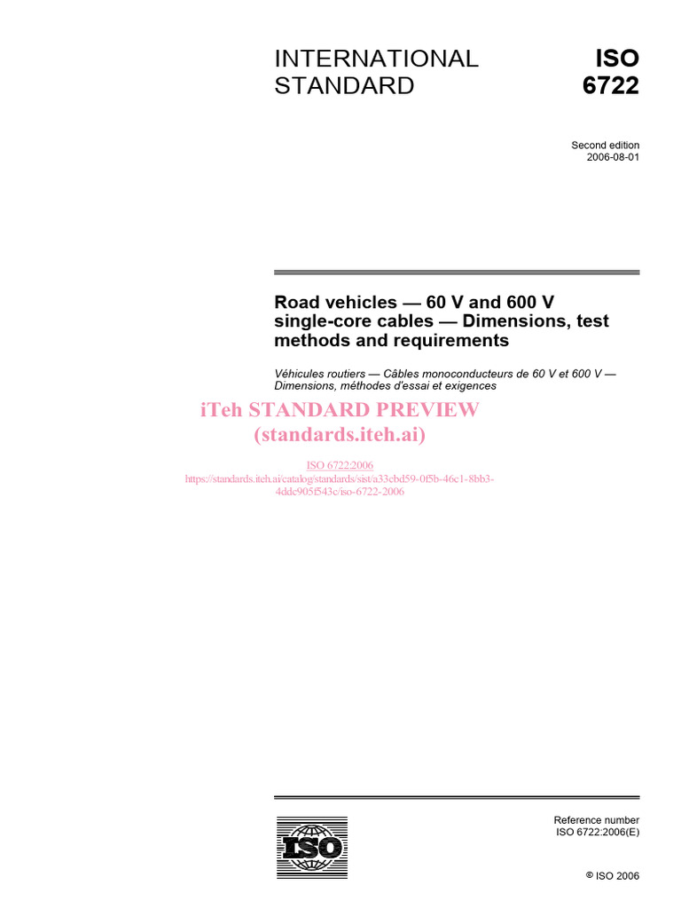 Iso 6722 2006 | Download Free PDF | International Organization For ...