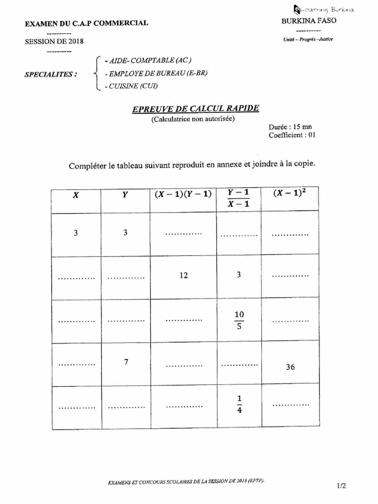 121 Cap 2018 Calcul Rapide | PDF