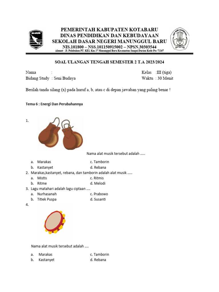 Soal Uts SMT 2 Seni Budaya Kelas 3 | PDF